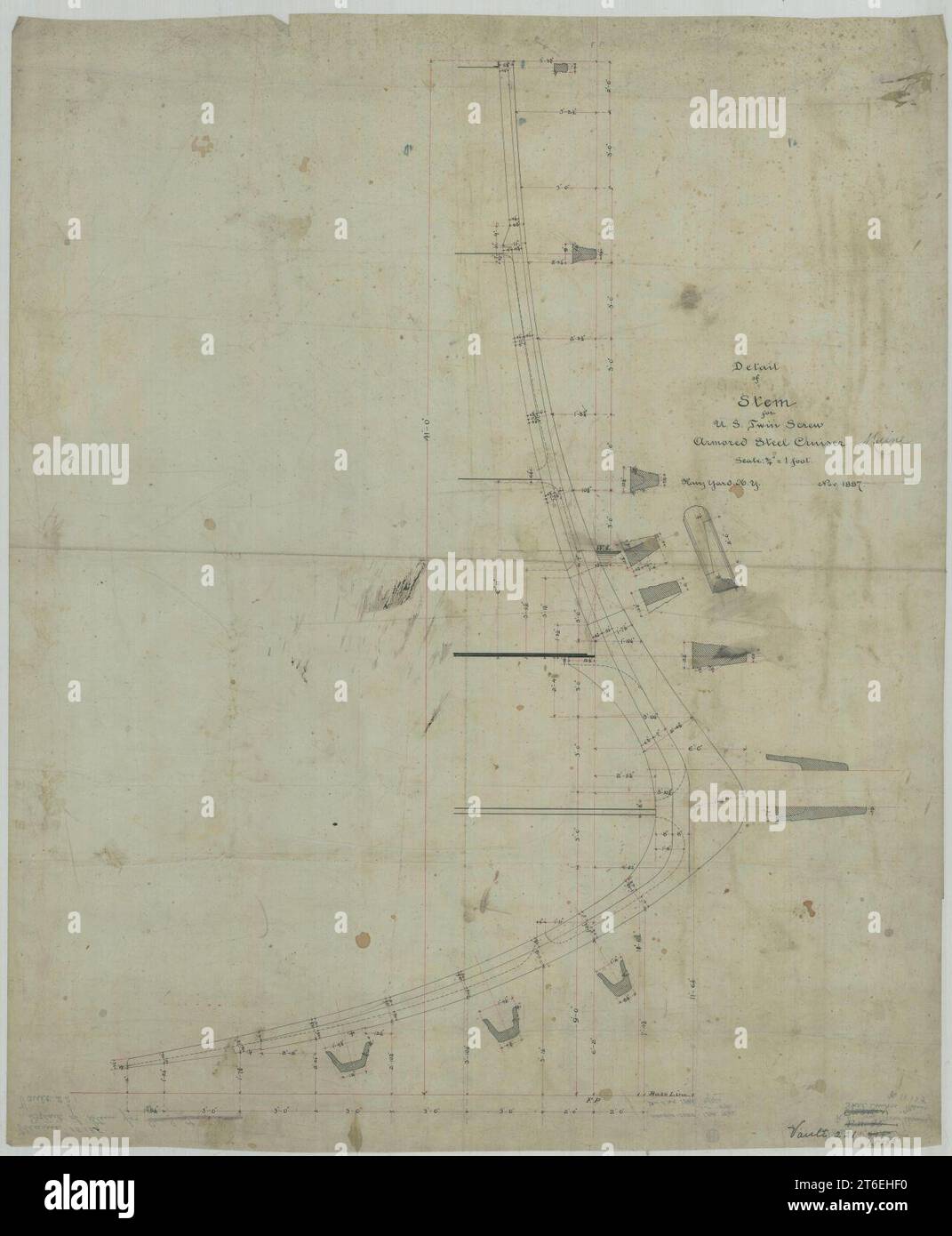 USS Maine (ACR-1)- Detail of Stem for U. S. Twin Screw Armored Steel ...