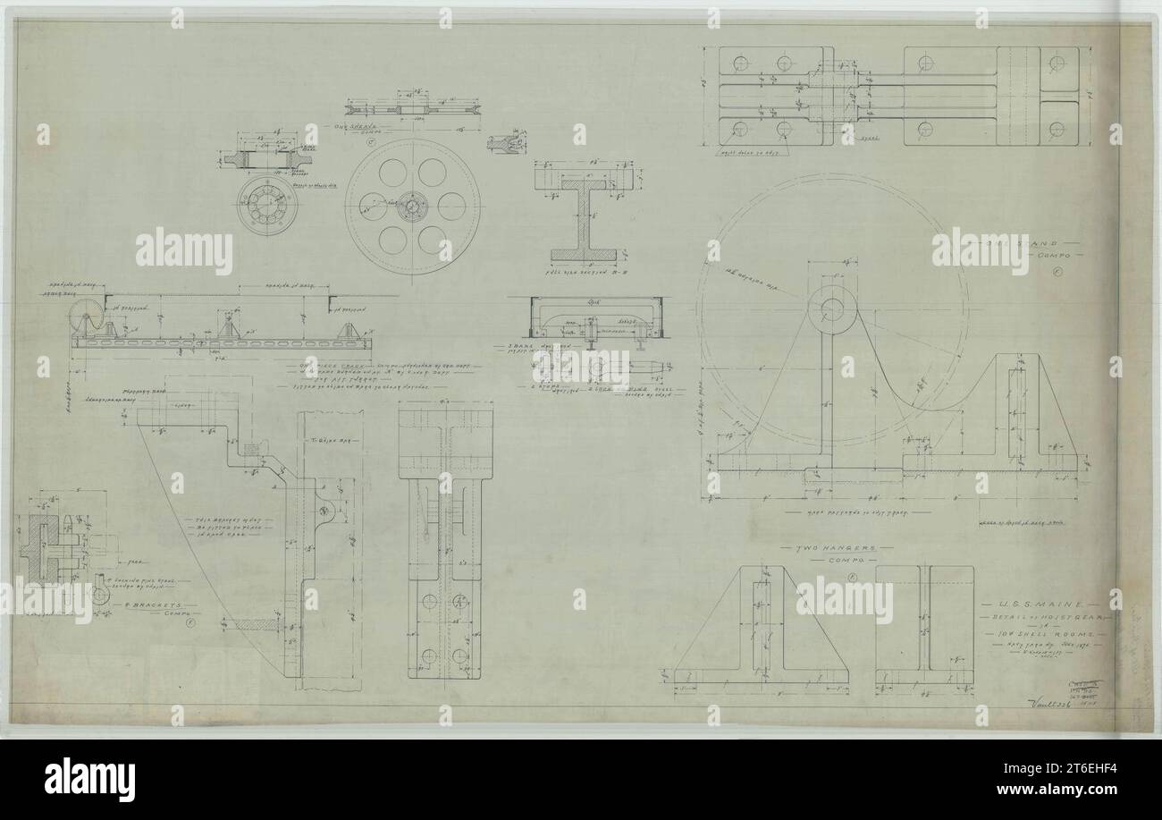 USS Maine (ACR-1)- Detail of Hoist Gear in 10 in. Shell Rooms Stock ...