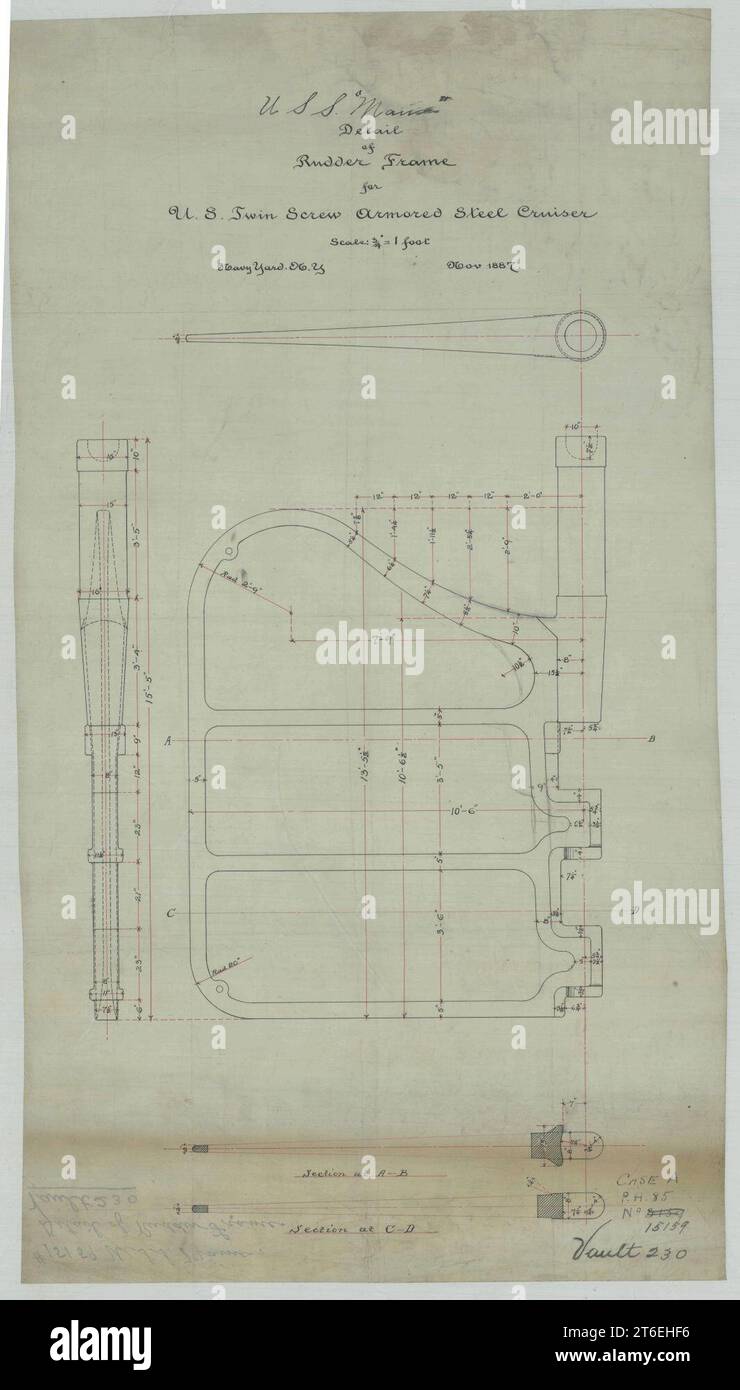 USS Maine (ACR-1)- Detail of Rudder Frame for U. S. Twin Screw Armored ...