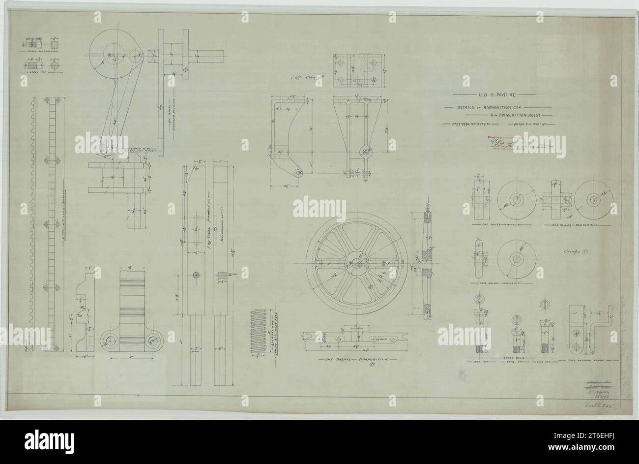 USS Maine (ACR-1)- Details of Ammunition Car 6 inch Ammunition Hoist ...