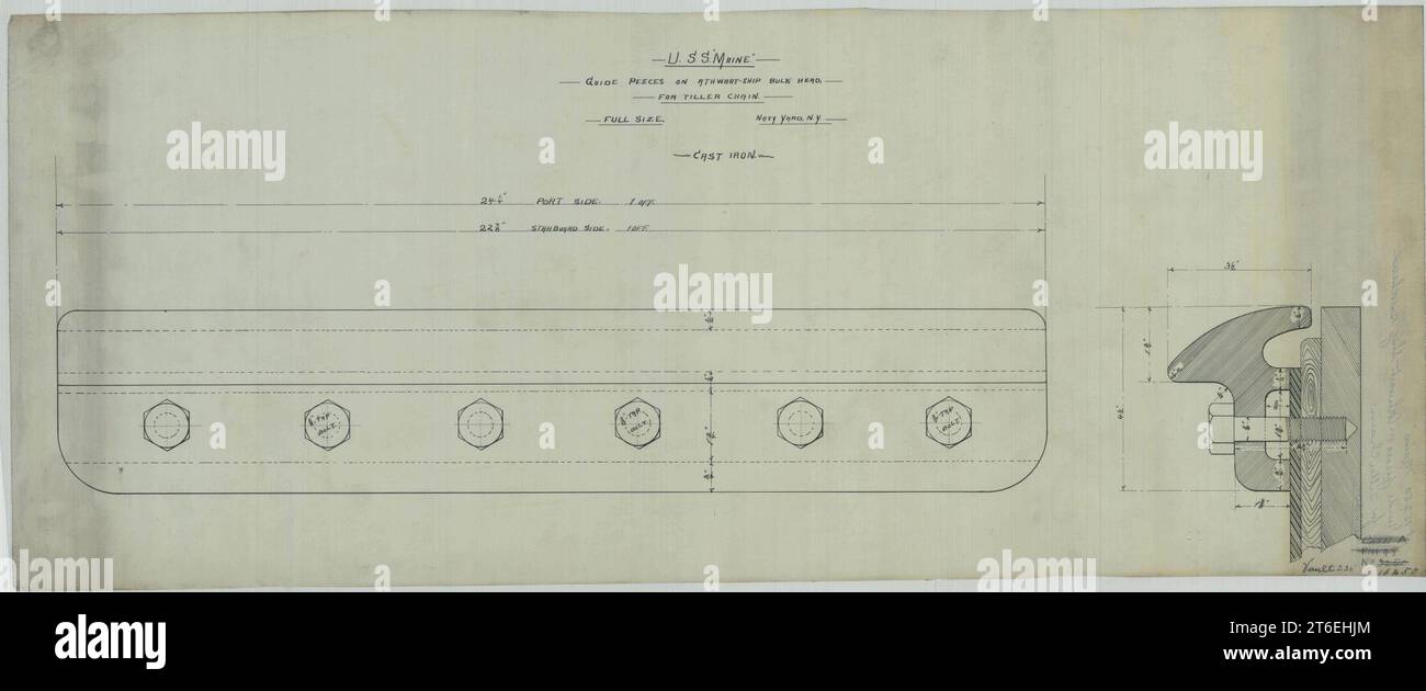 USS Maine (ACR-1)- Guide Pieces on Athwart-Ship Bulk Head for Tiller ...