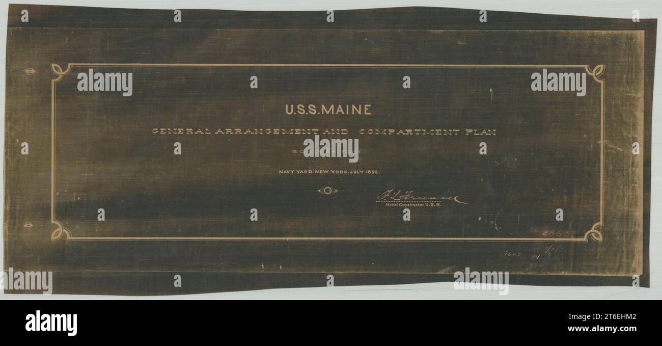 USS Maine (ACR-1)- General Arrangement and Compartment Plan Stock Photo ...