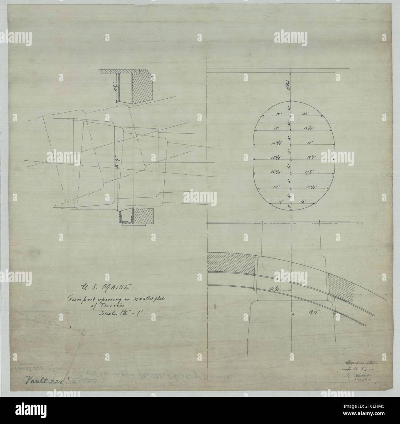 USS Maine (ACR-1)- Gunport Opening in Mantlet Plate of Turrets Stock ...