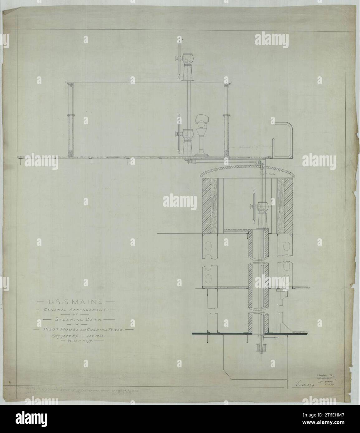 USS Maine (ACR-1)- General Arrangement of Steering Gear in Pilot House ...