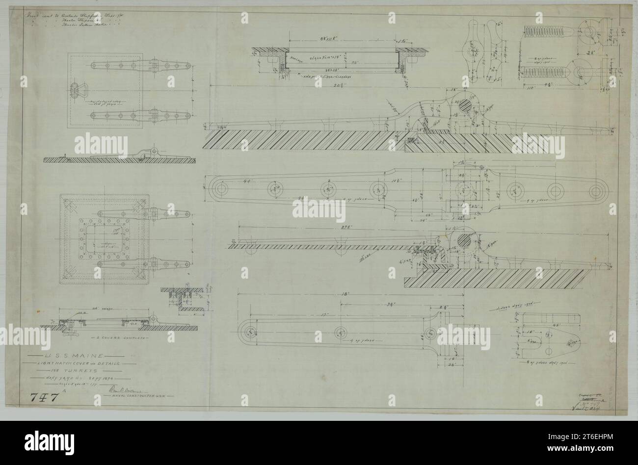 USS Maine (ACR-1)- Light Hatch Cover and Details. for Turrets Stock ...