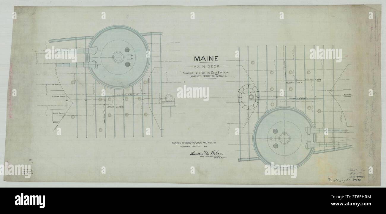 USS Maine (ACR-1)- Main Deck Showing Change in Deck Framing Abreast ...