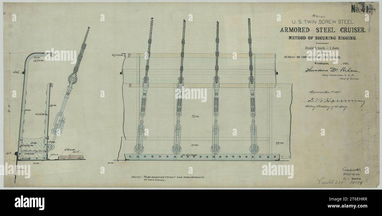 USS Maine (ACR-1)- Method of Securing Rigging Stock Photo - Alamy