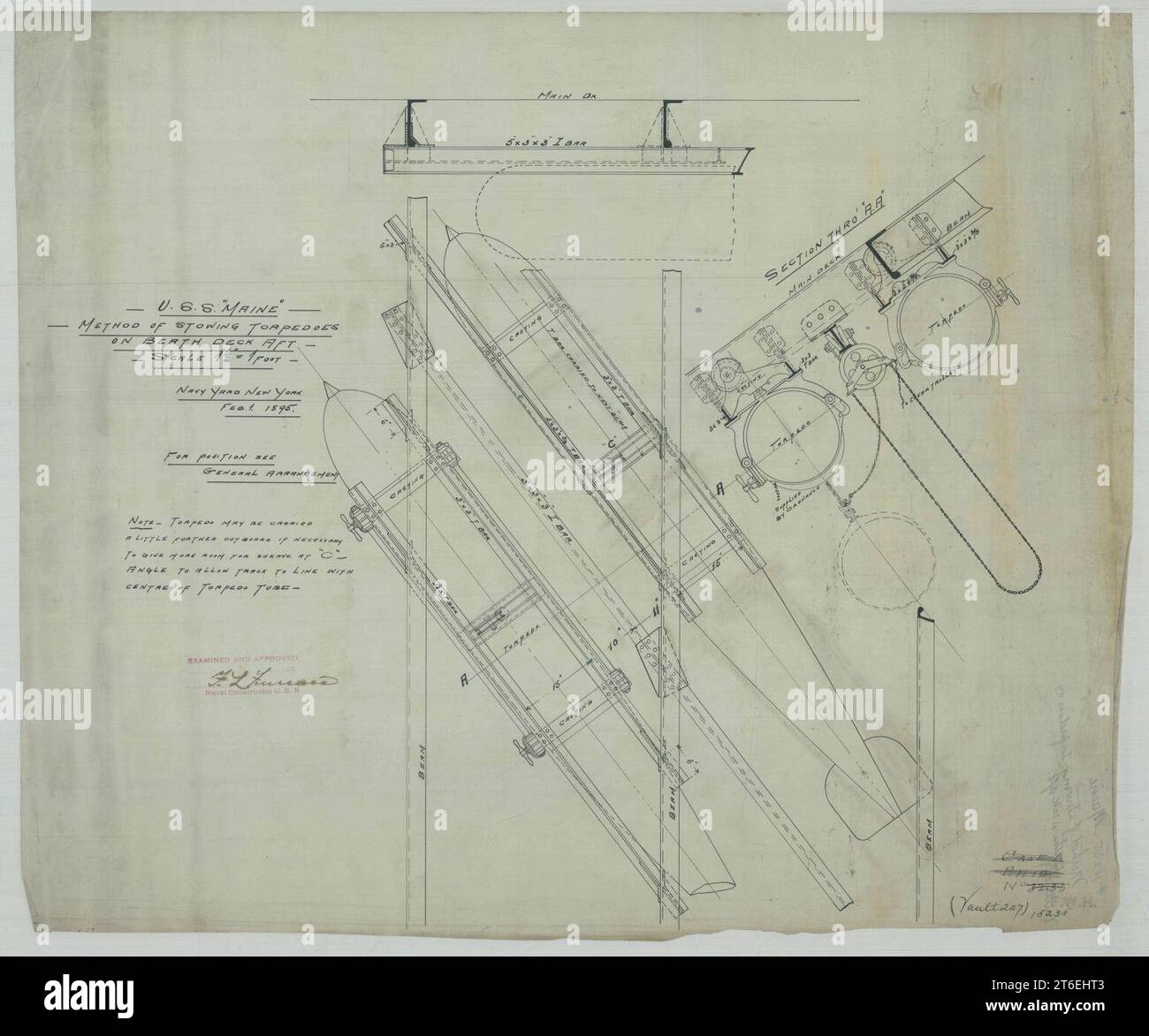 USS Maine (ACR-1)- Method of Stowing Torpedoes on Berth Deck Aft Stock ...