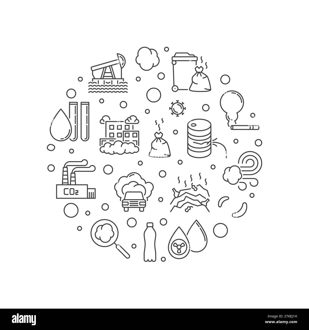 Pollution outline round minimal illustration. Vector Eco Problem ...