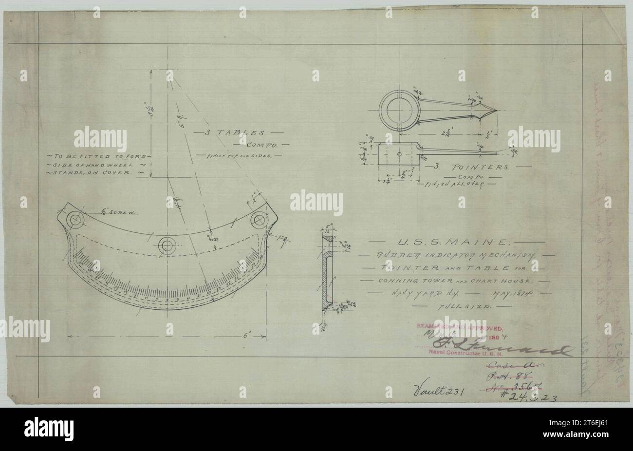 USS Maine (ACR-1)- Rudder Indicator Mechanism, Pointer and Table for ...