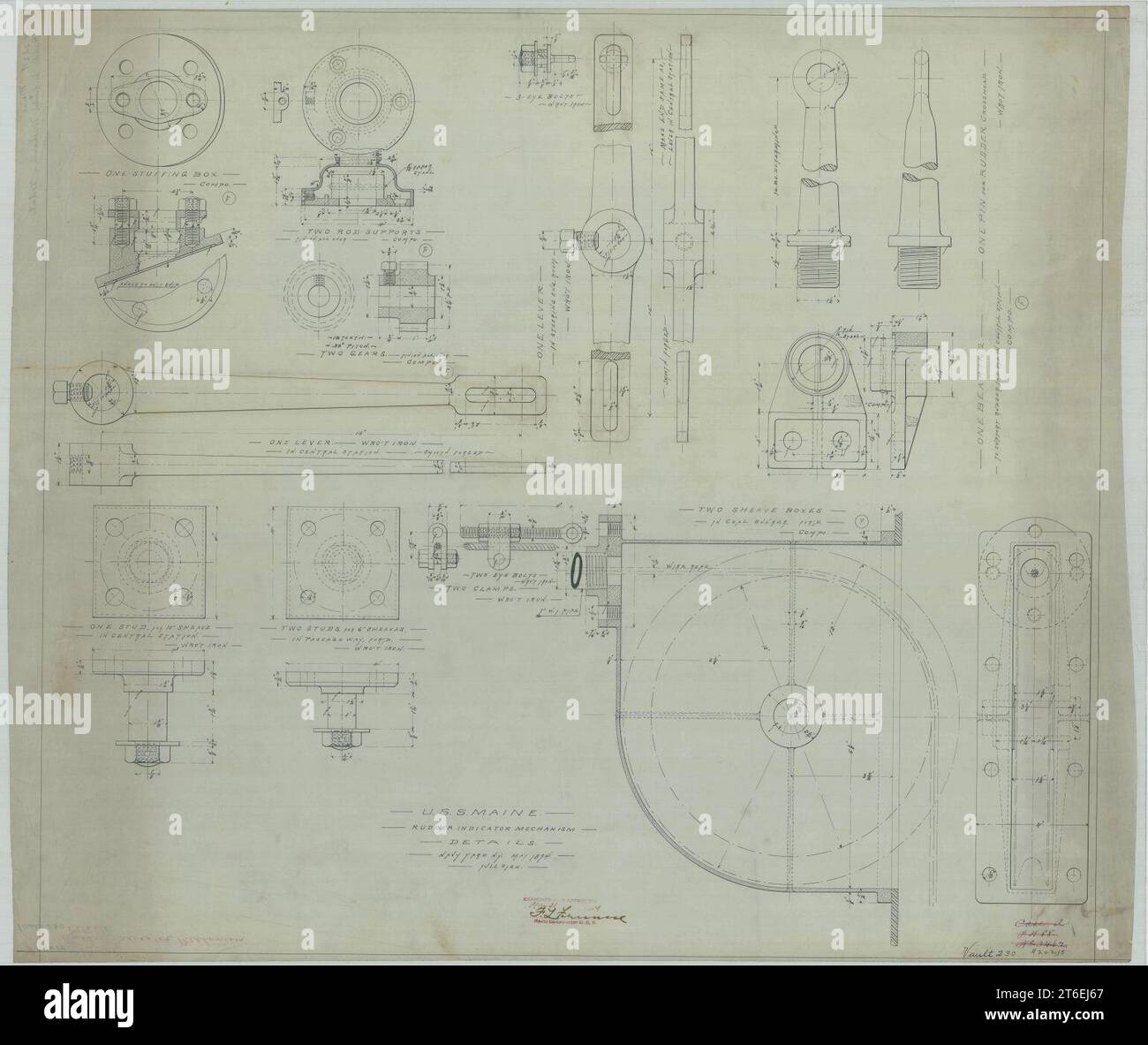 USS Maine (ACR-1)- Rudder Indicator Mechanism Details Stock Photo - Alamy