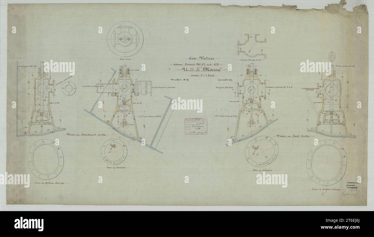 USS Maine (ACR-1)- Sea Valves Between Frames No. 67 and 68 Stock Photo ...