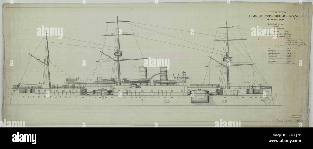 USS Maine (ACR-1)- Spars and Sails Stock Photo - Alamy