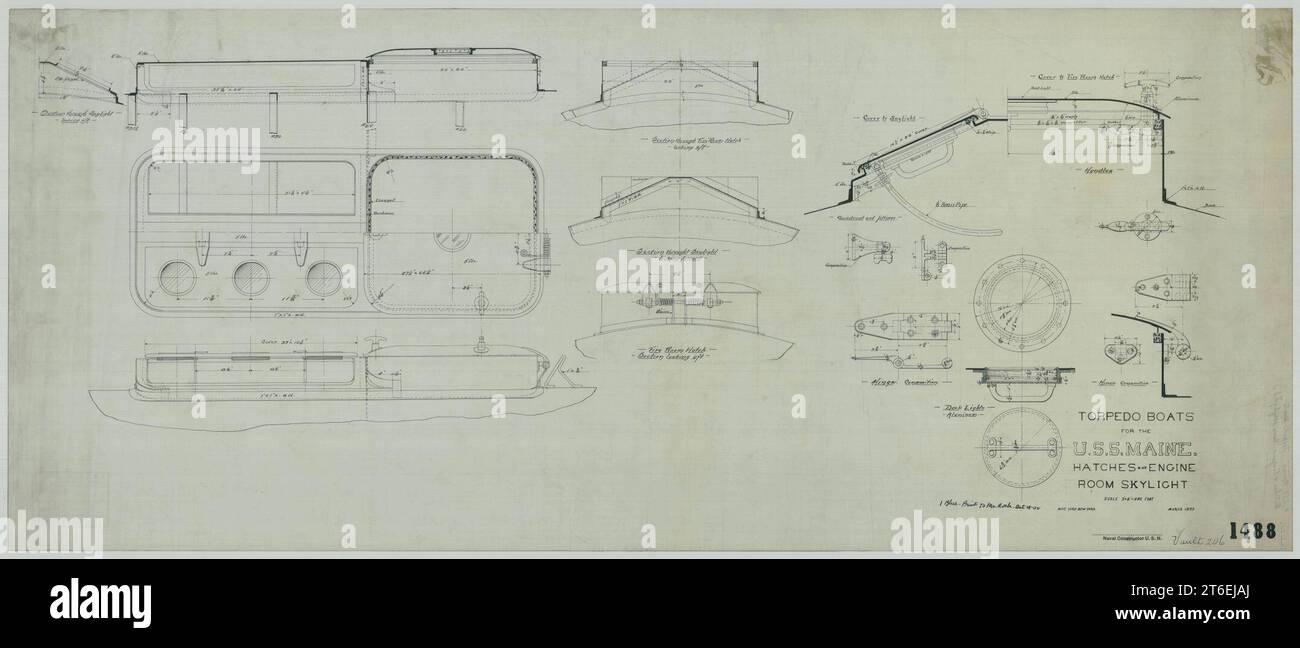 USS Maine (ACR-1)- Torpedo Boats - Hatches and Engine Room Skylight ...
