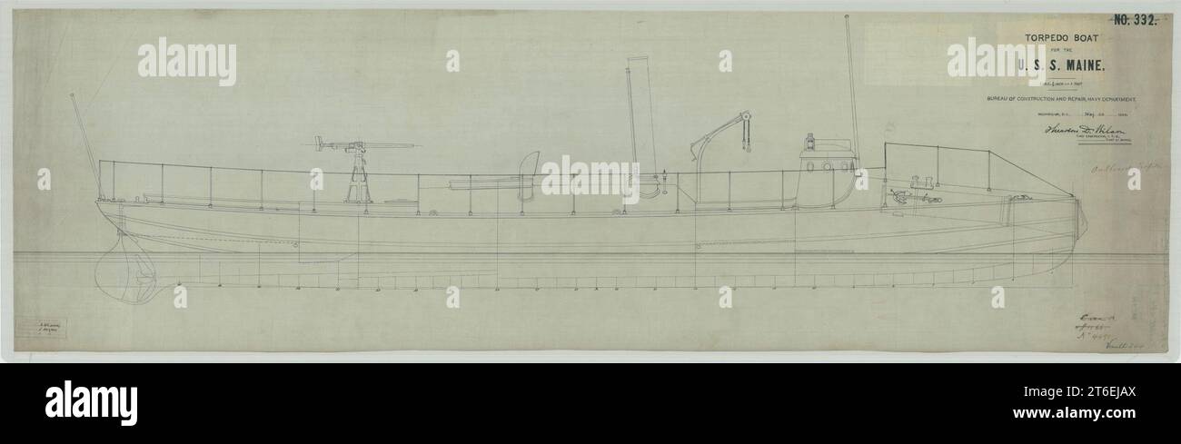 USS Maine (ACR-1)- Torpedo Boat Outboard Profile Stock Photo - Alamy