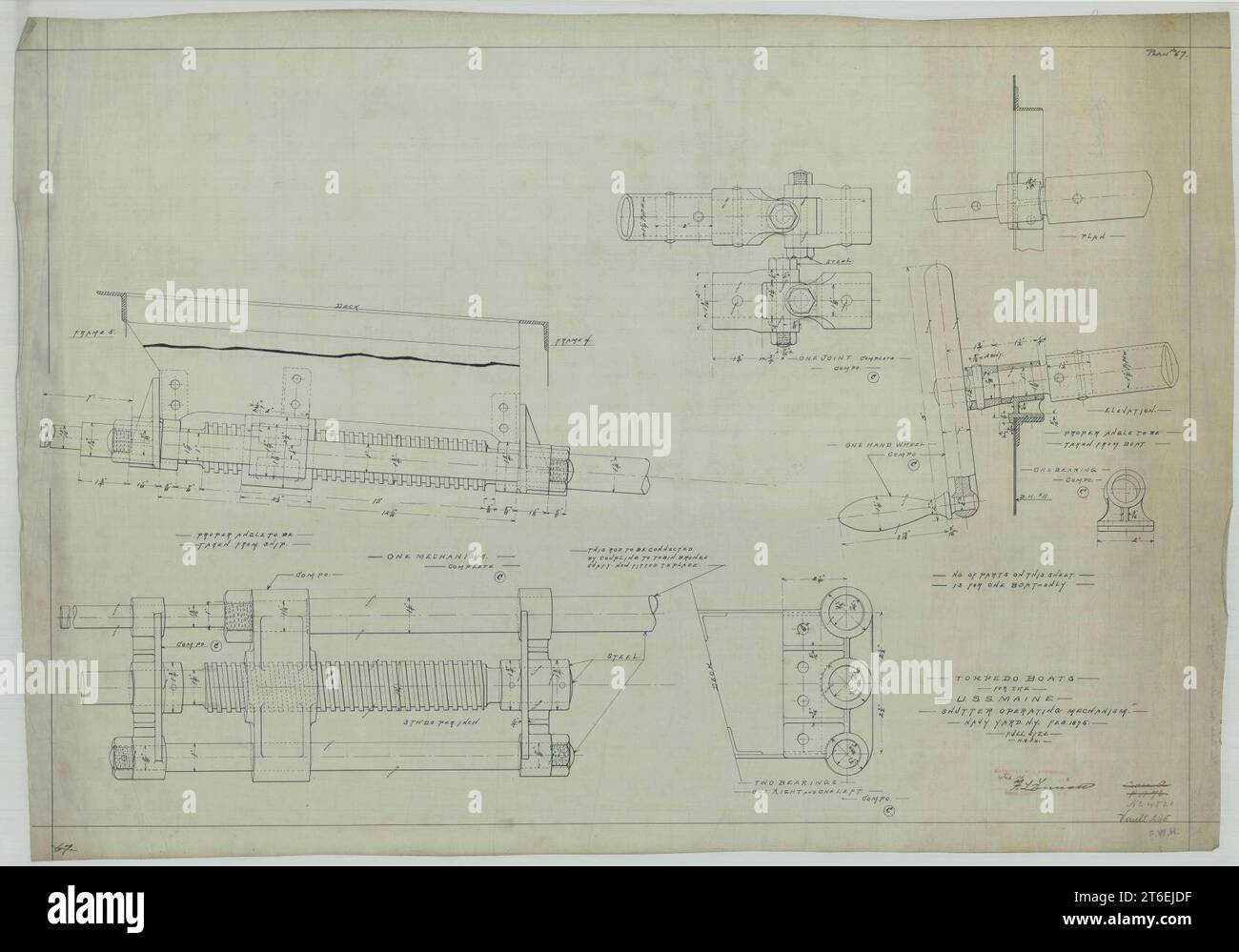 USS Maine (ACR-1)- Torpedo Boats - Shutter Operating Mechanism Stock ...