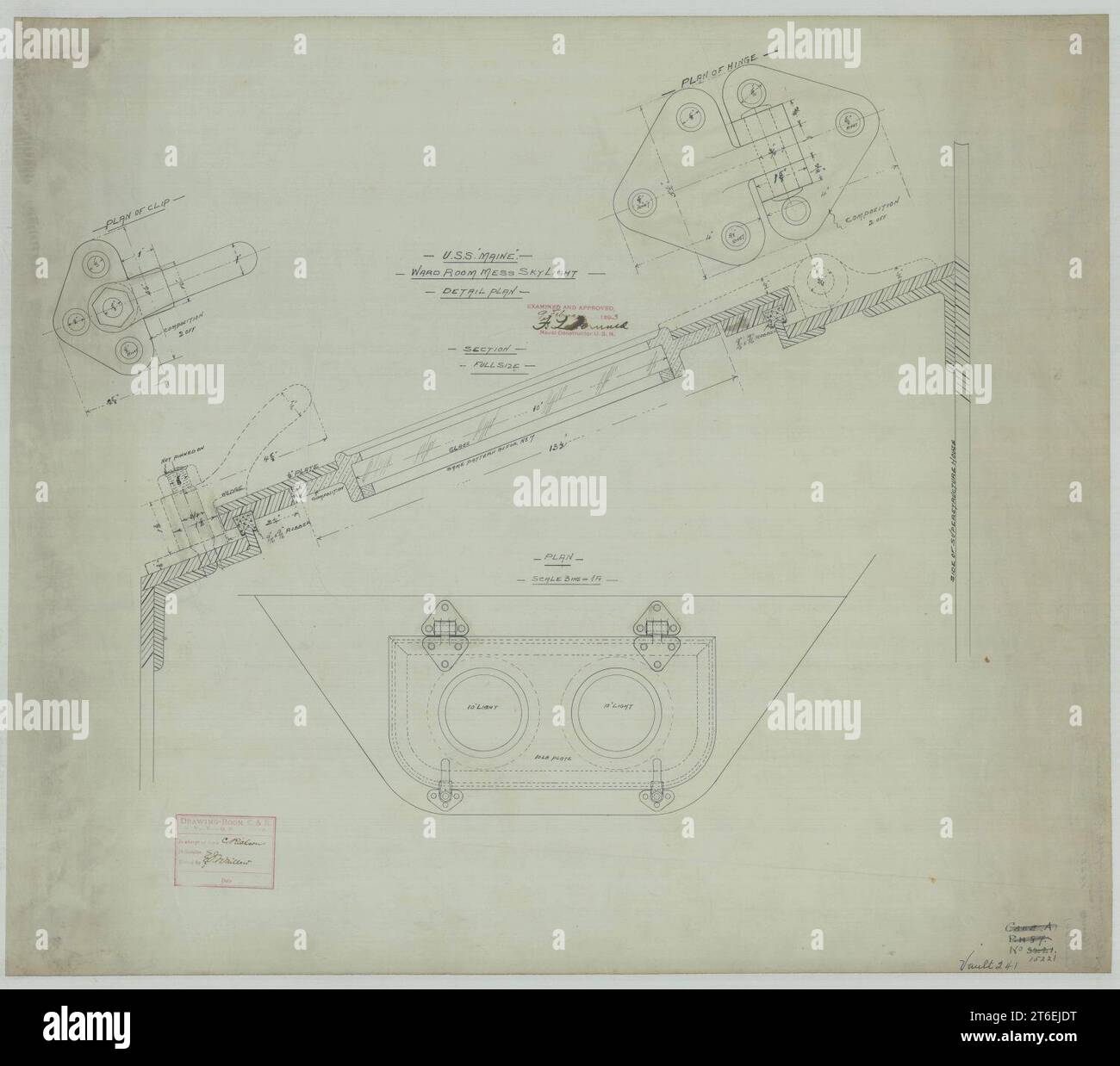 USS Maine (ACR-1)- Ward Room Mess Skylight Detail Plan Stock Photo - Alamy