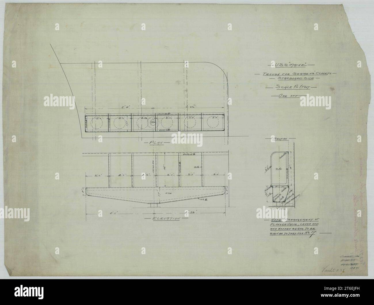 USS Maine (ACR-1)- Trough for Seamens' Closets Starboard Side Stock ...