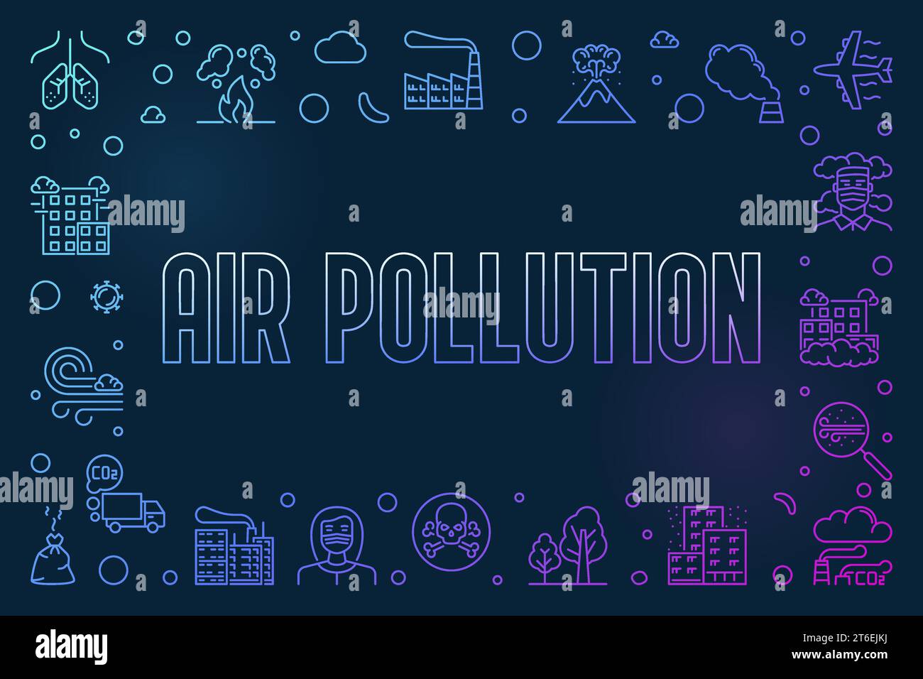 Air Pollution colored horizontal Frame - vector CO2, Environment ...
