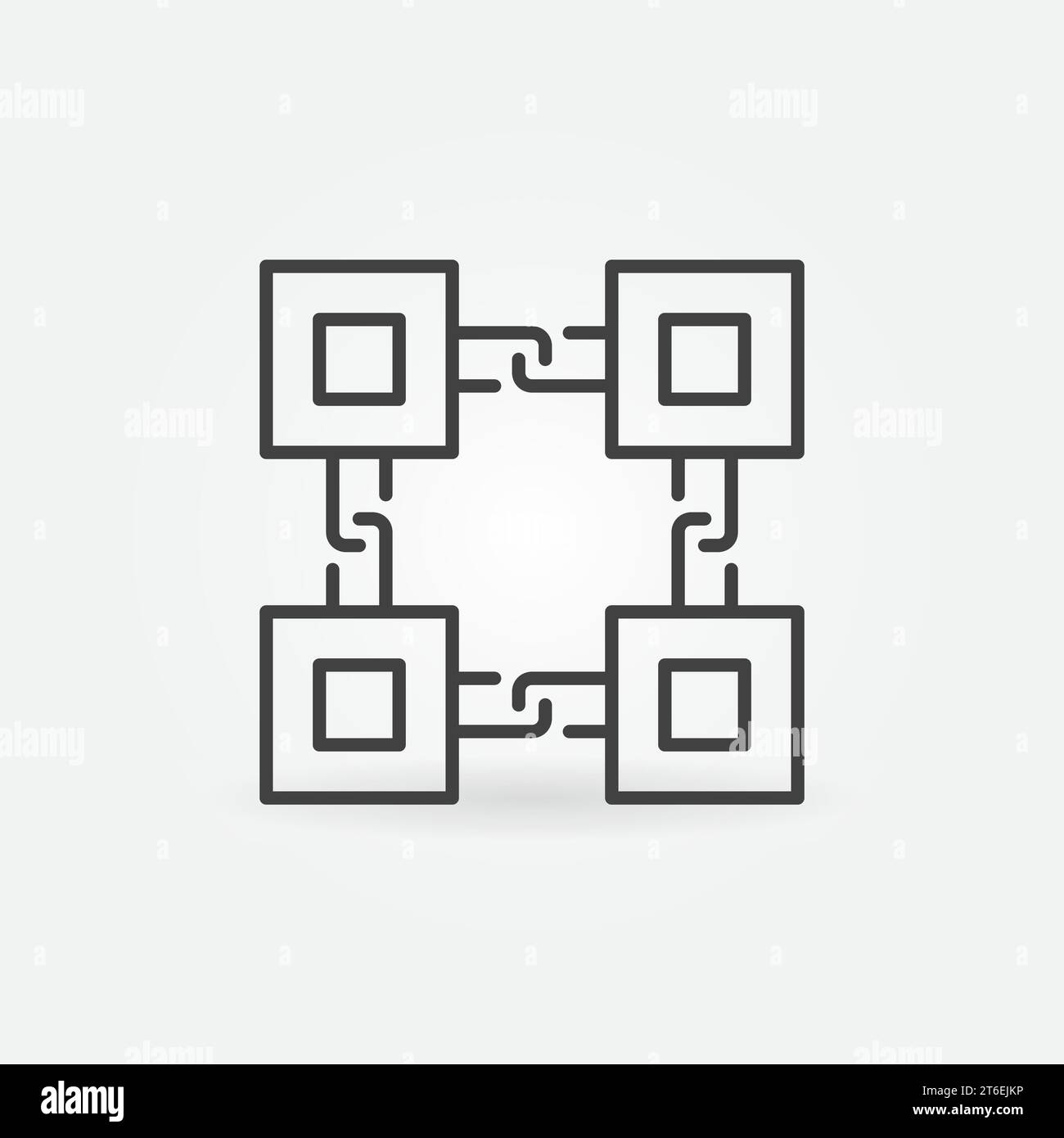 Blocks connected with Chain thin line icon. Blockchain outline vector concept symbol Stock ...