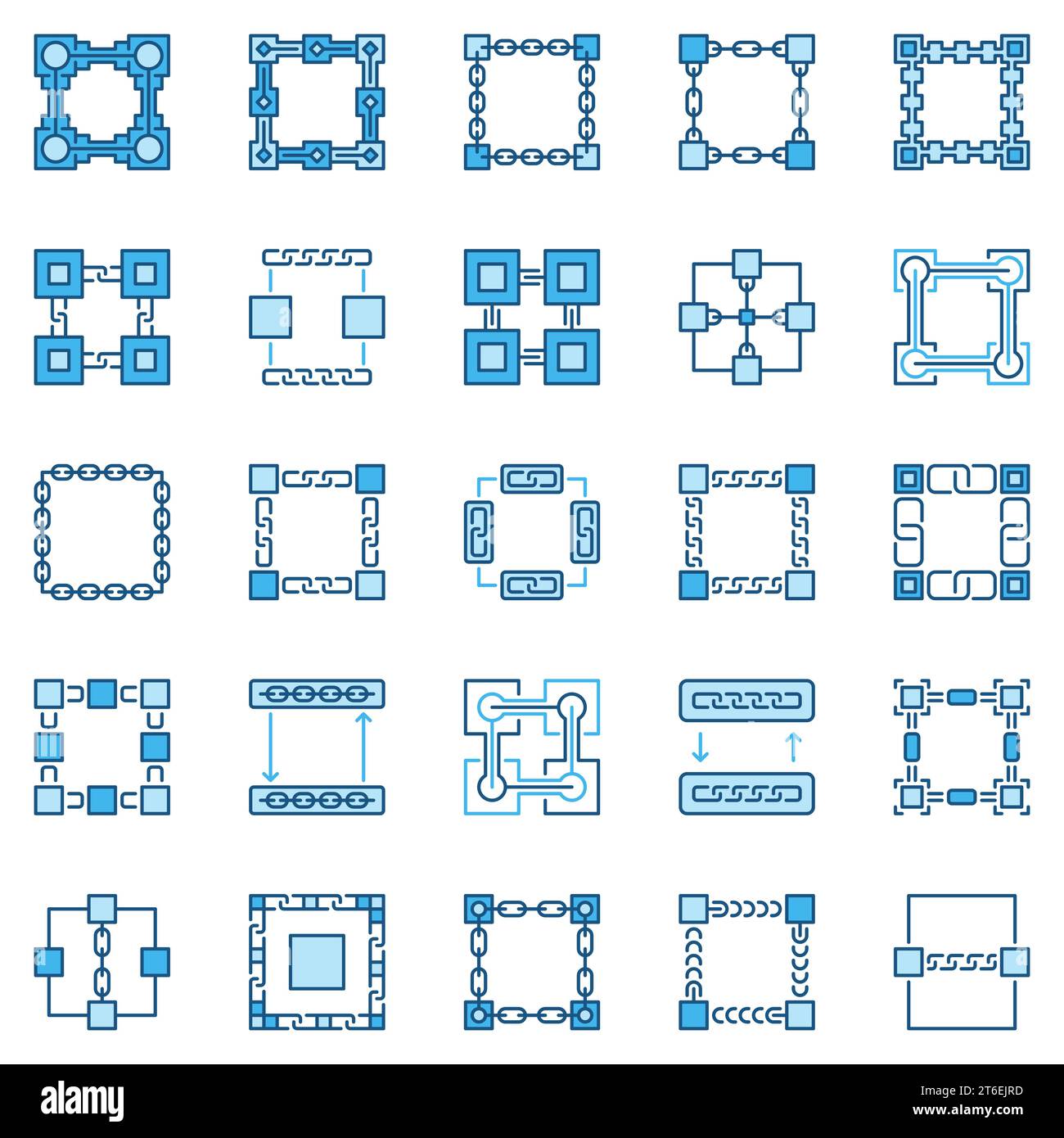 Blockchain Technology colored icons collection. Vector Block Chain and Cryptocurrency Blocks ...