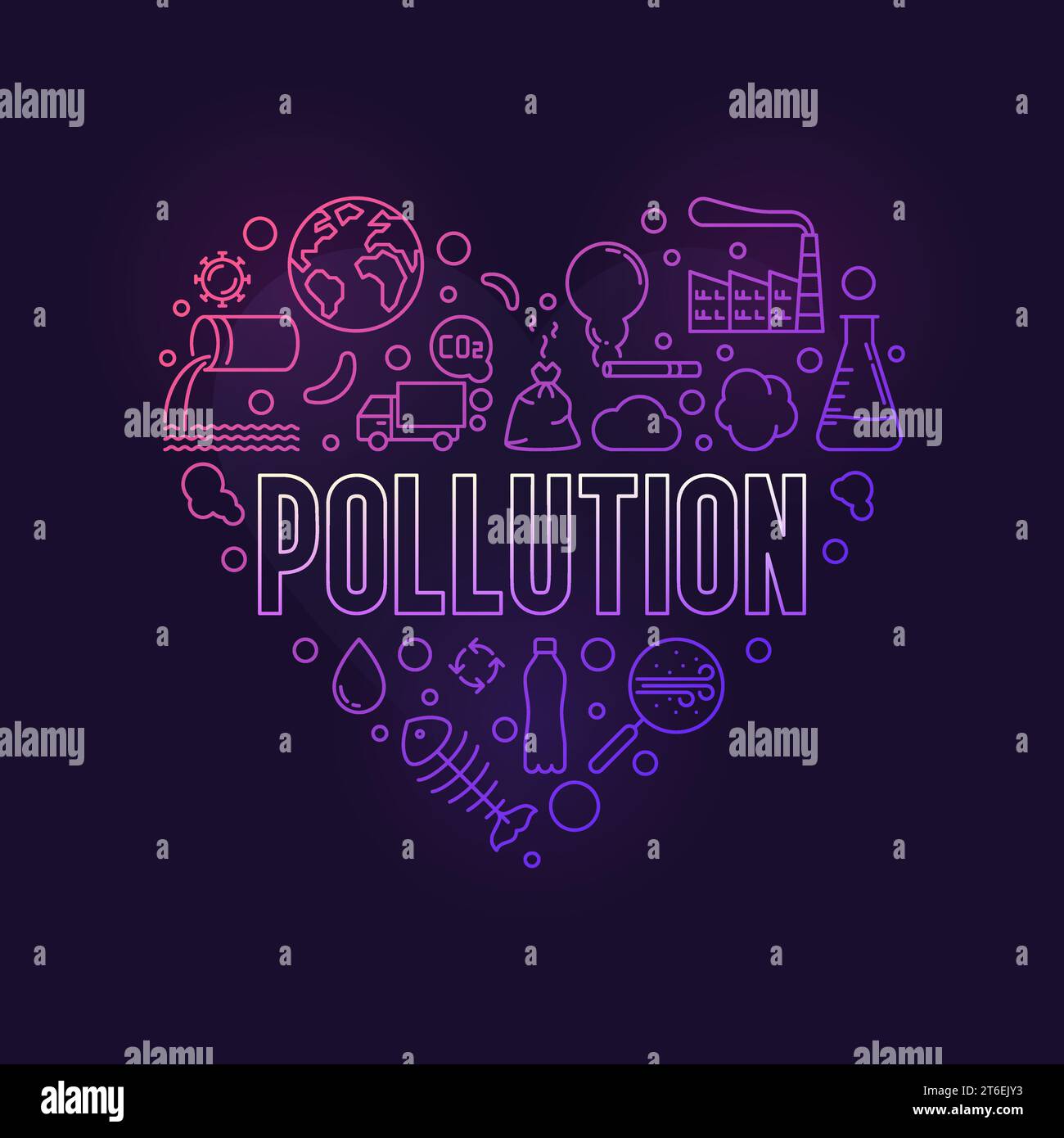 Pollution Heart outline colored illustration - Vector Eco Problem ...