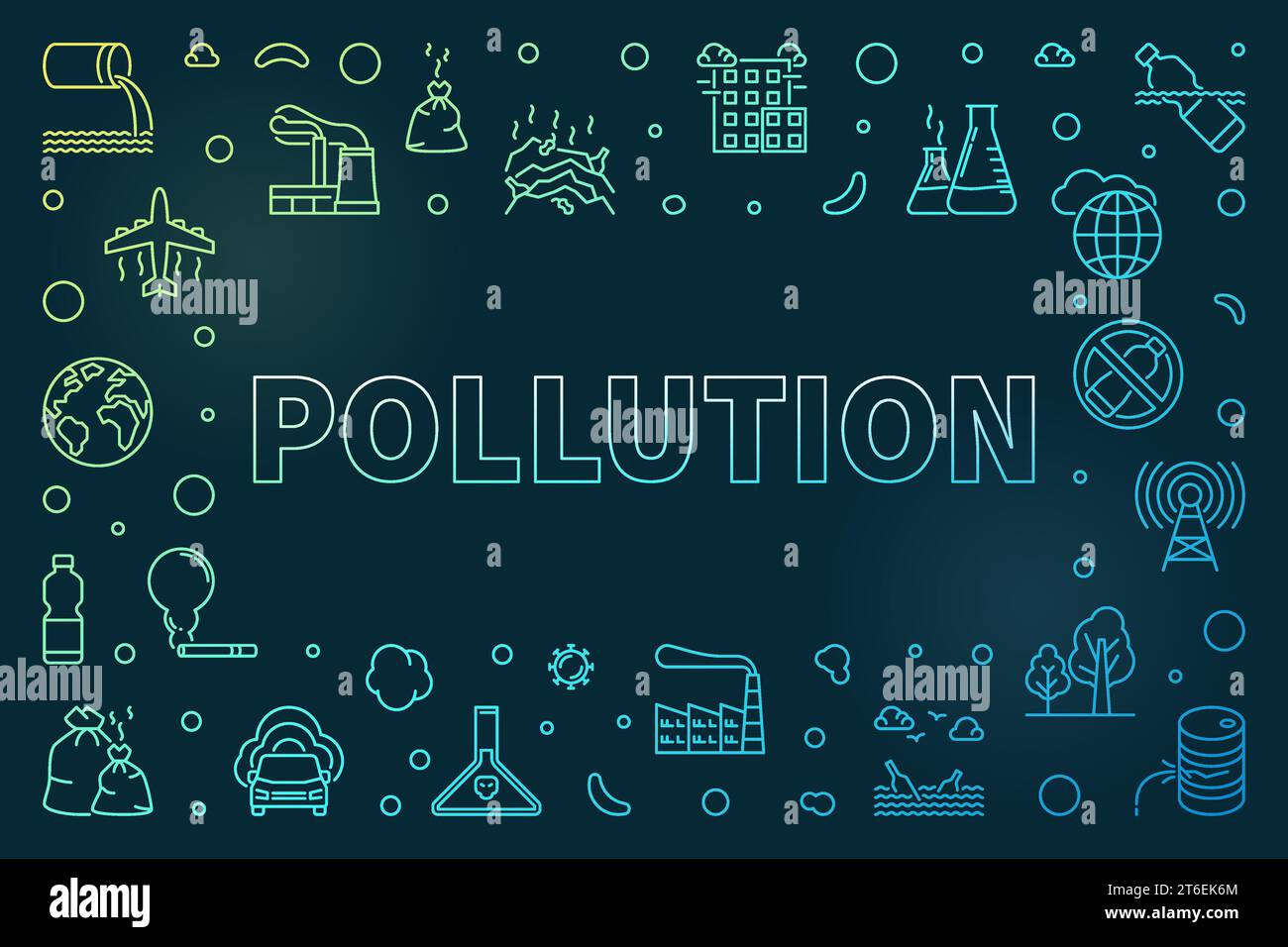 Pollution thin line colored creative horizontal Frame - Vector ...