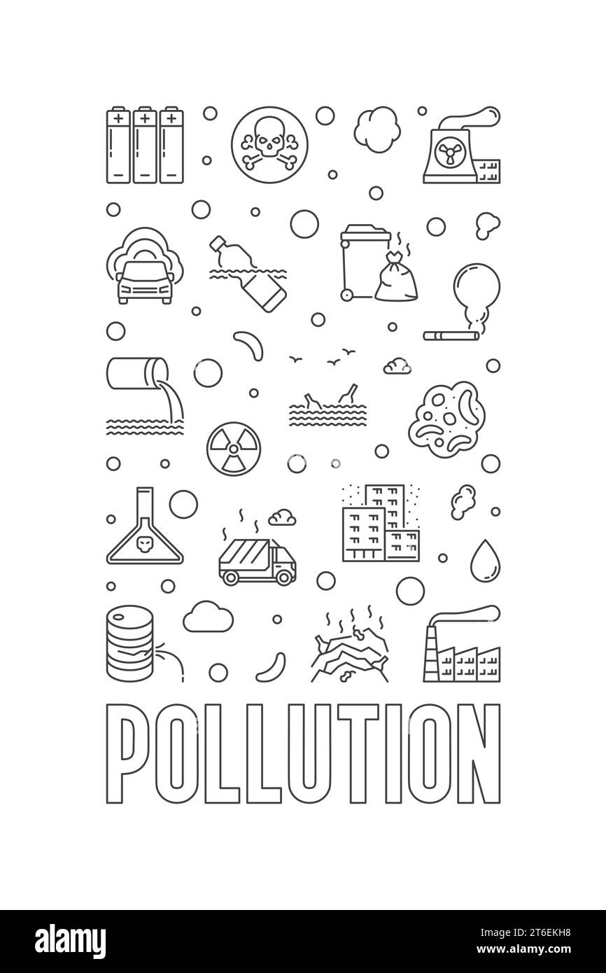 Pollution outline vertical Poster or Banner. Vector Ecology concept ...
