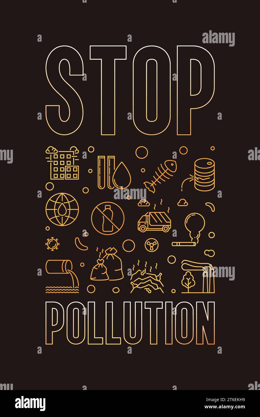 Stop Pollution thin line golden vertical Frame - vector Environment ...