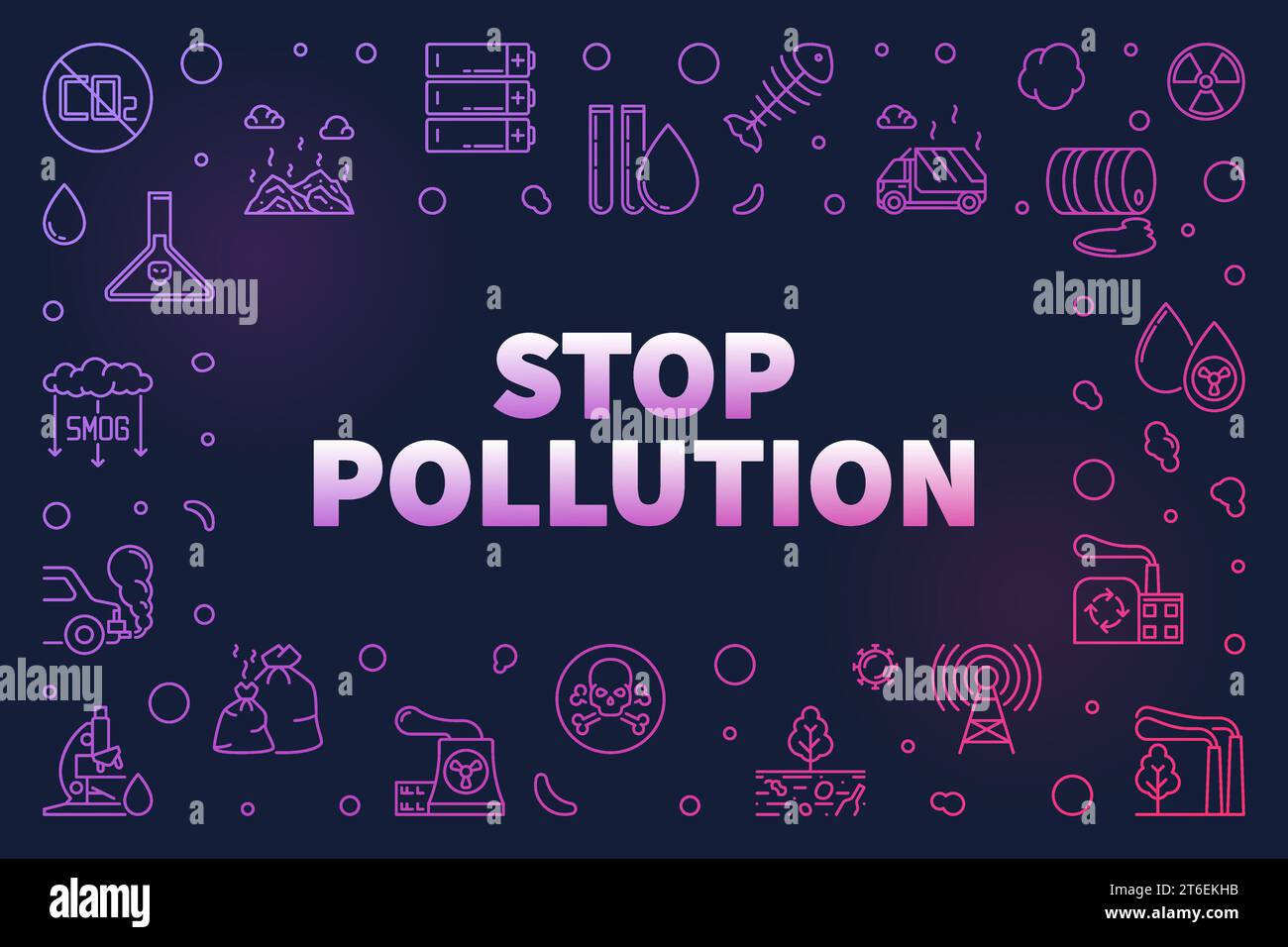 Stop Pollution thin line colored horizontal Frame. Vector Environment ...