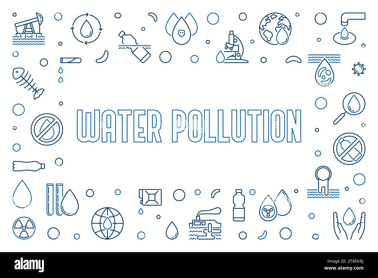 Water Pollution outline horizontal Banner. Vector Dirty Waste Water ...