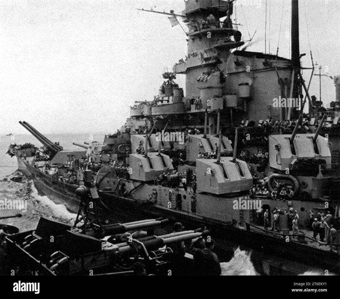 USS Massachusetts (BB-59) during personnel transfer 1945 Stock Photo ...