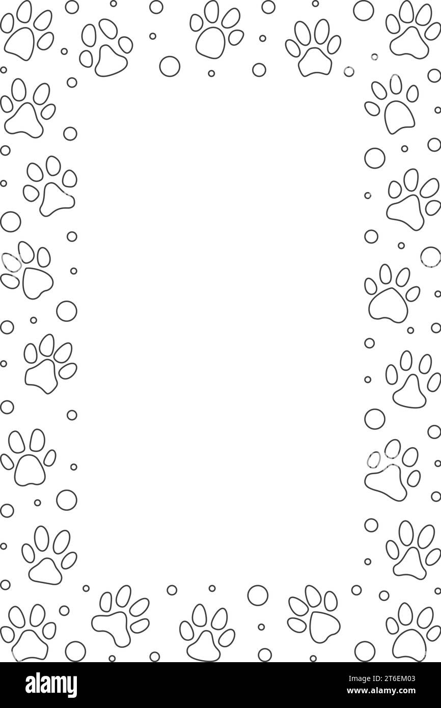 Pet Paw Prints Vertical Frame or Border - with Animal Footprints linear ...