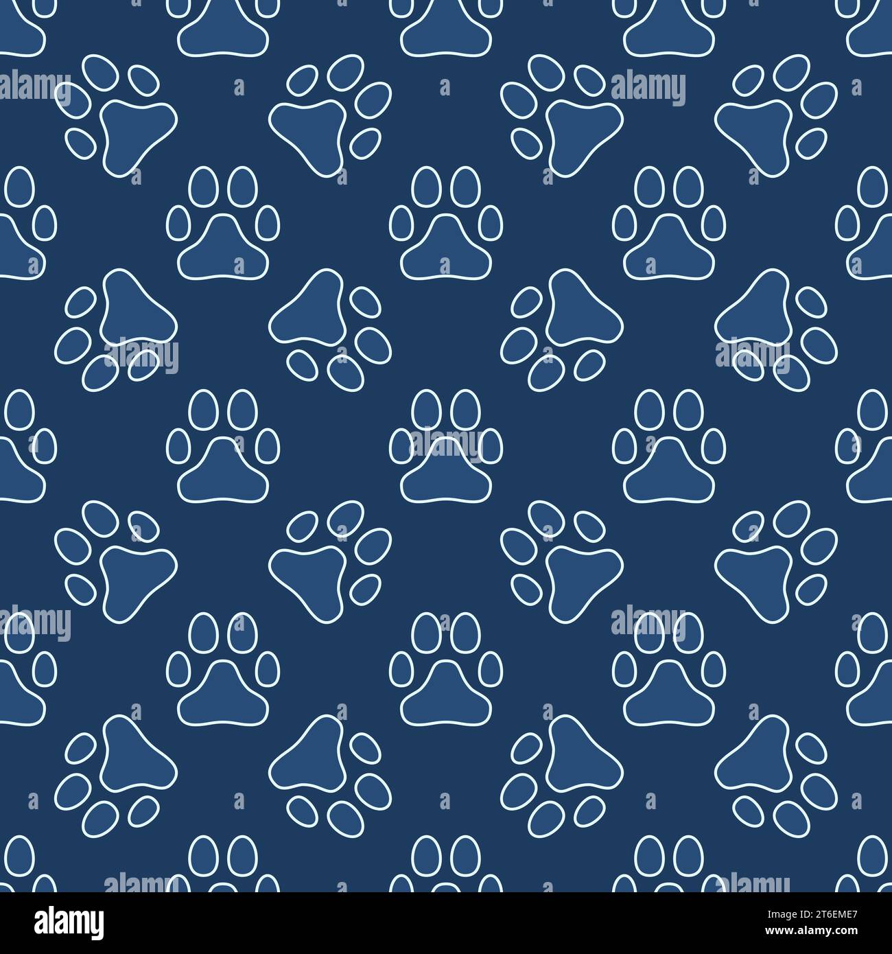 Paw Print Vector blue Backround. Animal Footprint Seamless Pattern ...