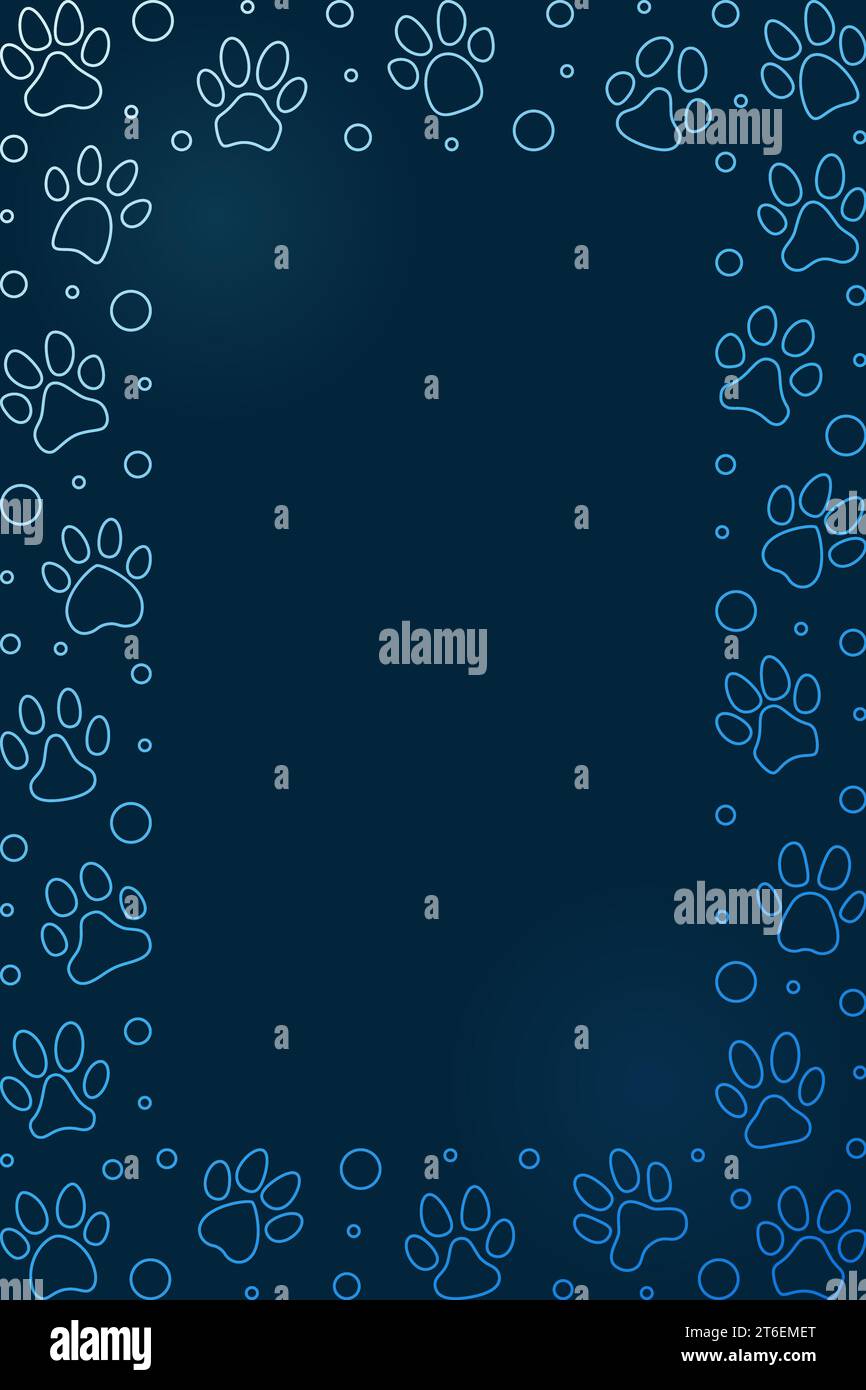 Pet Paw Prints Vertical Blue Frame or Border - vector illustration with ...