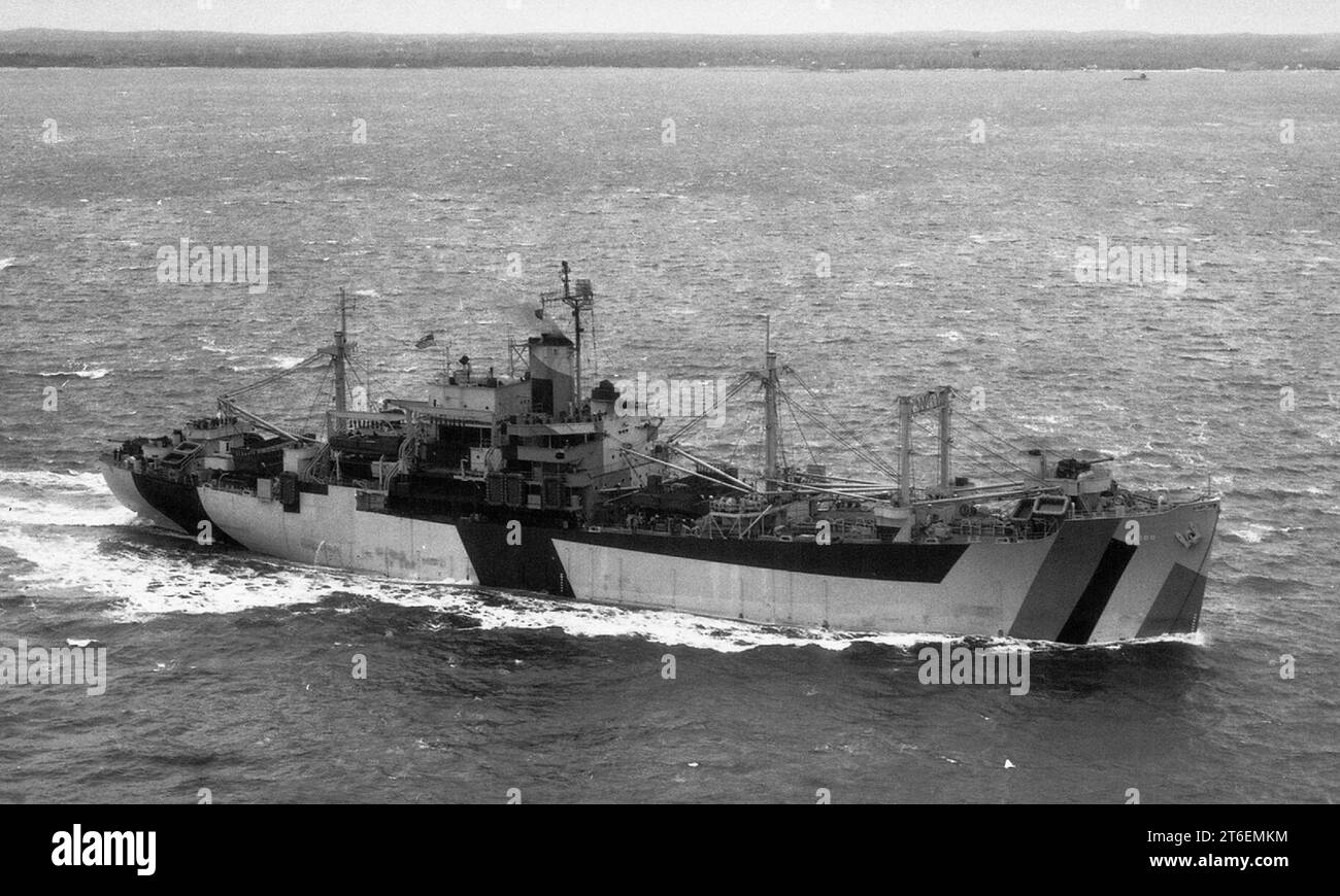 USS Mendocino (APA-100) underway in the Atlantic Ocean on 6 November ...