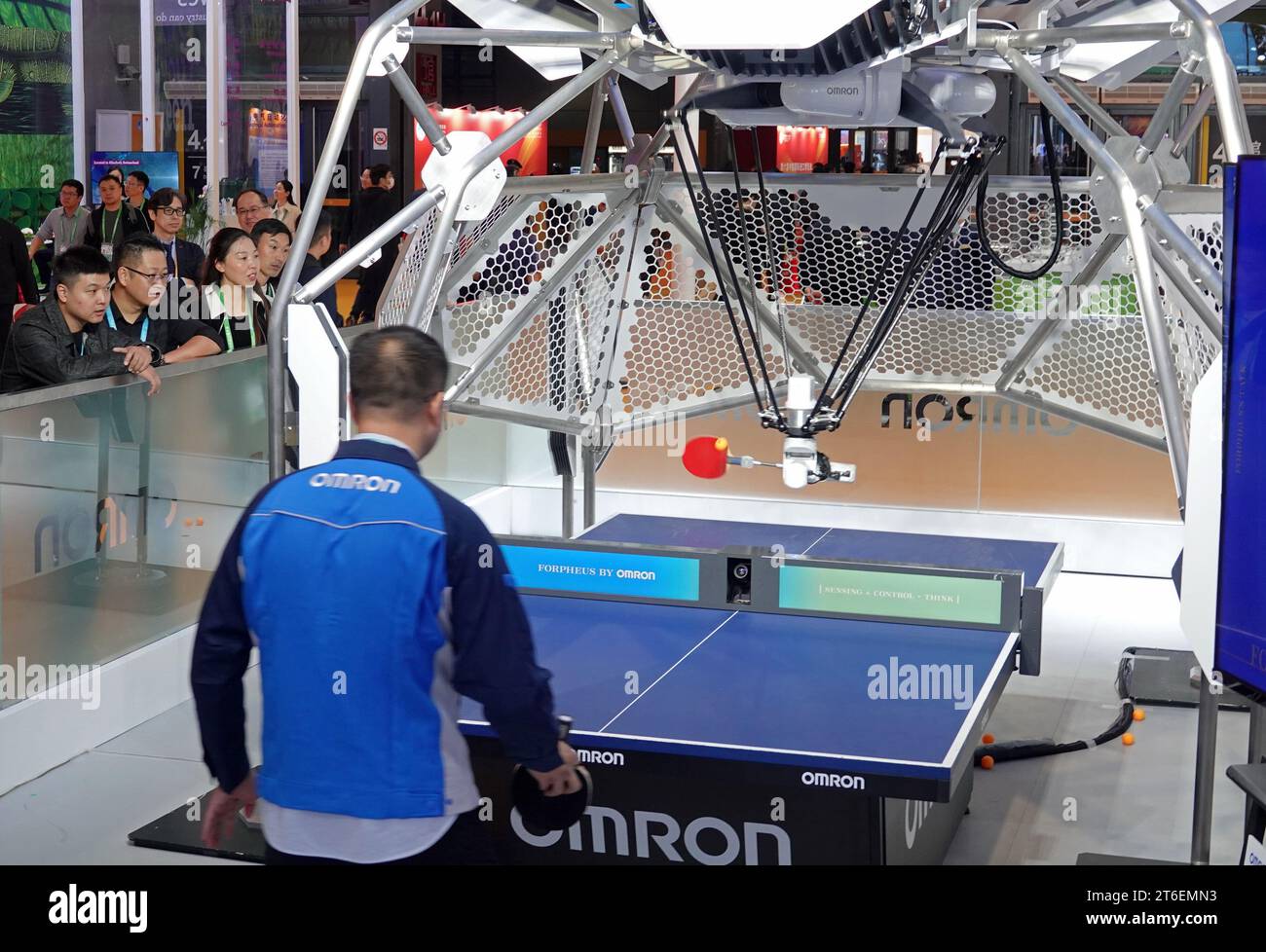 SHANGHAI, CHINA - NOVEMBER 8, 2023 - A staff member displays Omron Corp ...