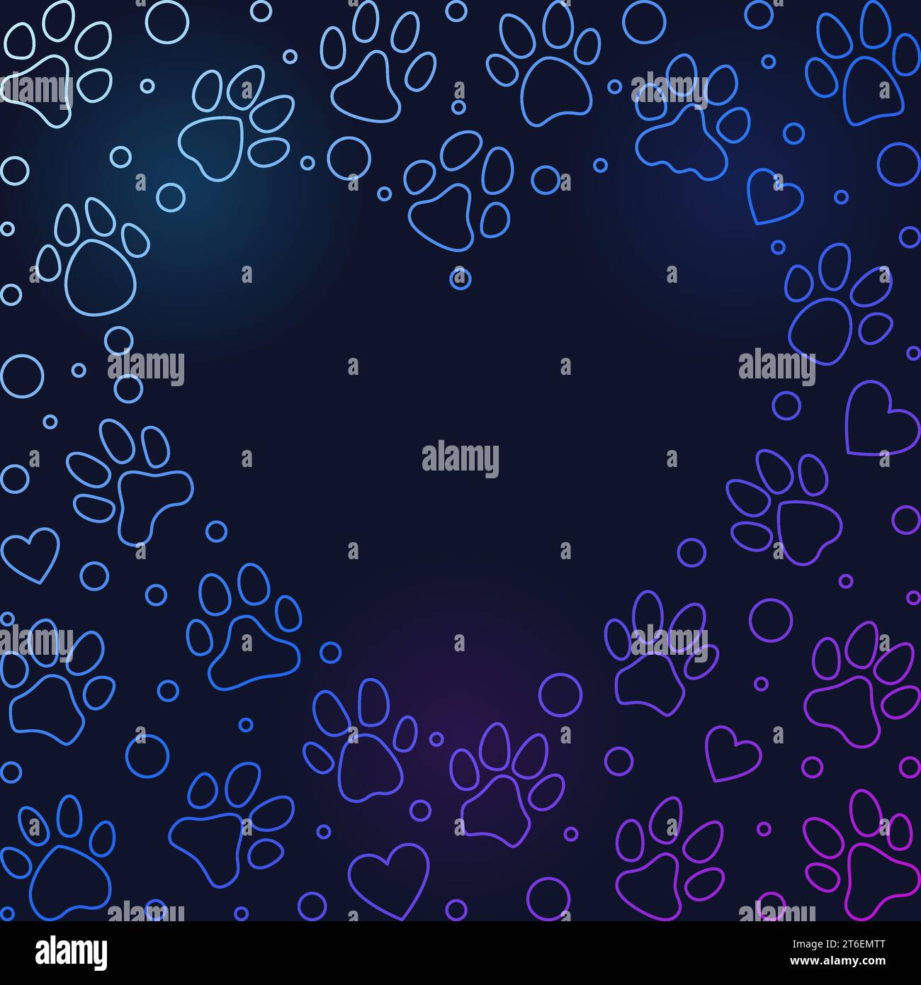 Colored Frame made of Pet Paw Prints outline signs with Heart-Shaped ...