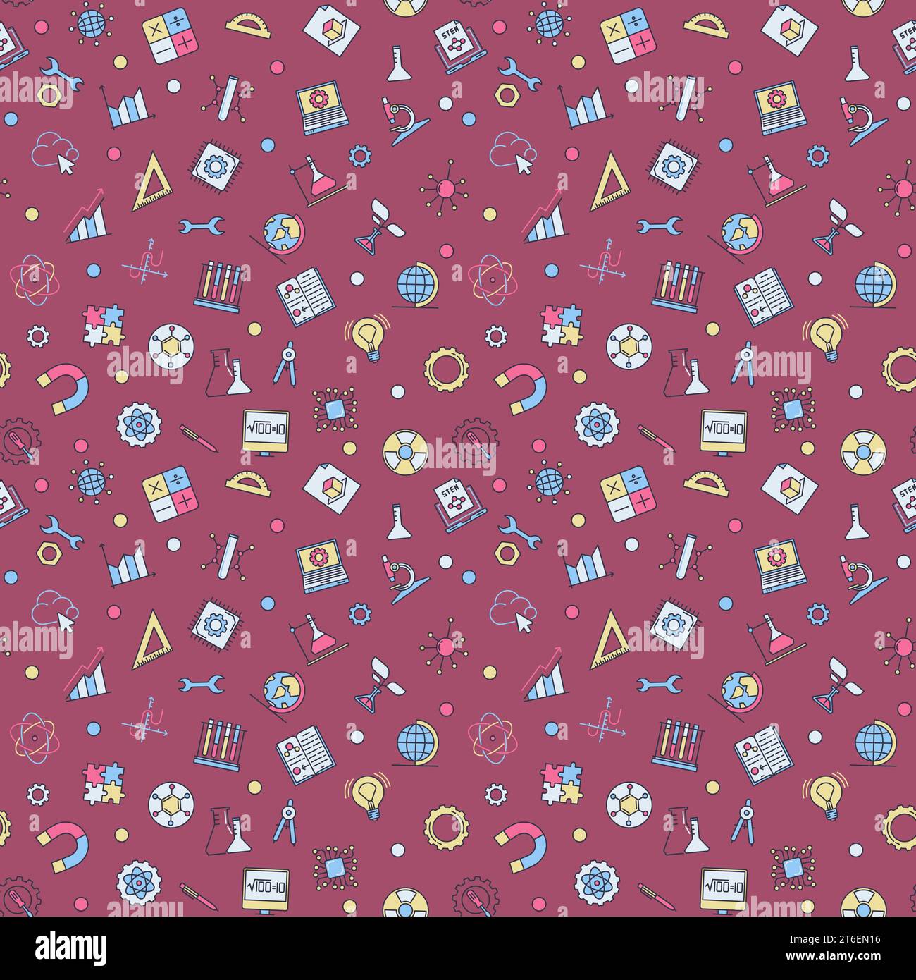 Science and STEM Education vector colored modern seamless pattern or ...