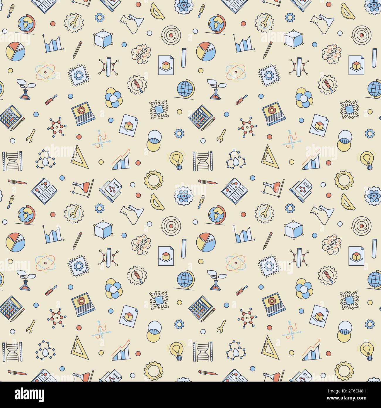 STEM Education vector Science concept colored seamless pattern - Back ...