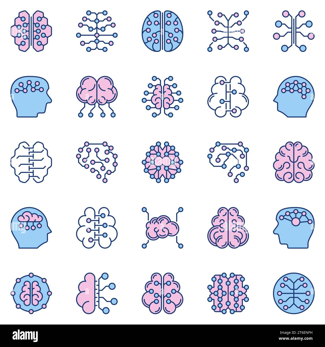 Neurons Connections in Human Brain vector Synapse concept colored icons ...