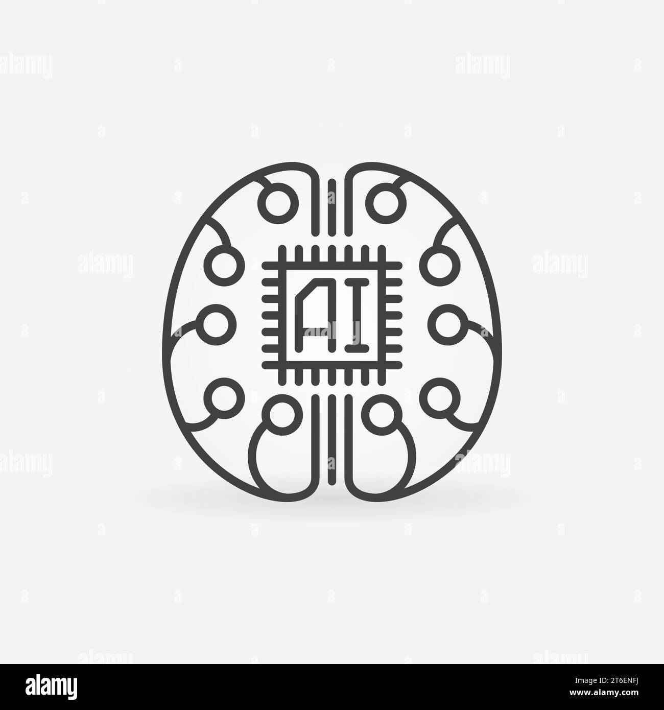 Cyberbrain or AI Brain with Chip vector concept outline icon or design ...