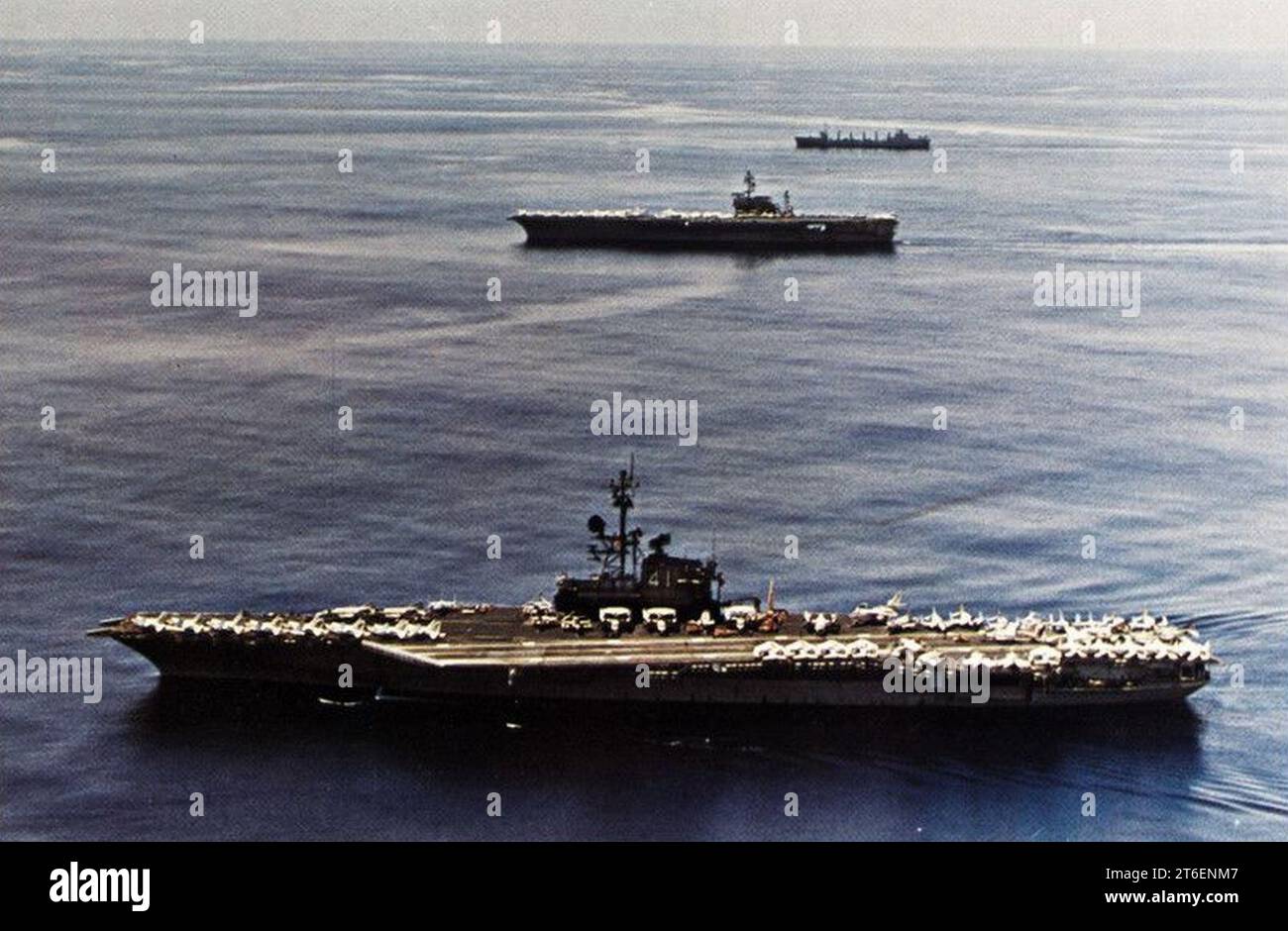 USS Midway (CV-41) and USS Constellation (CV-64) underway at sea, circa ...