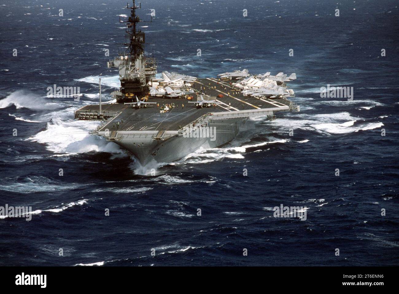 USS Midway (CV-41) underway in rough seas in the Philippine Sea on 1 ...