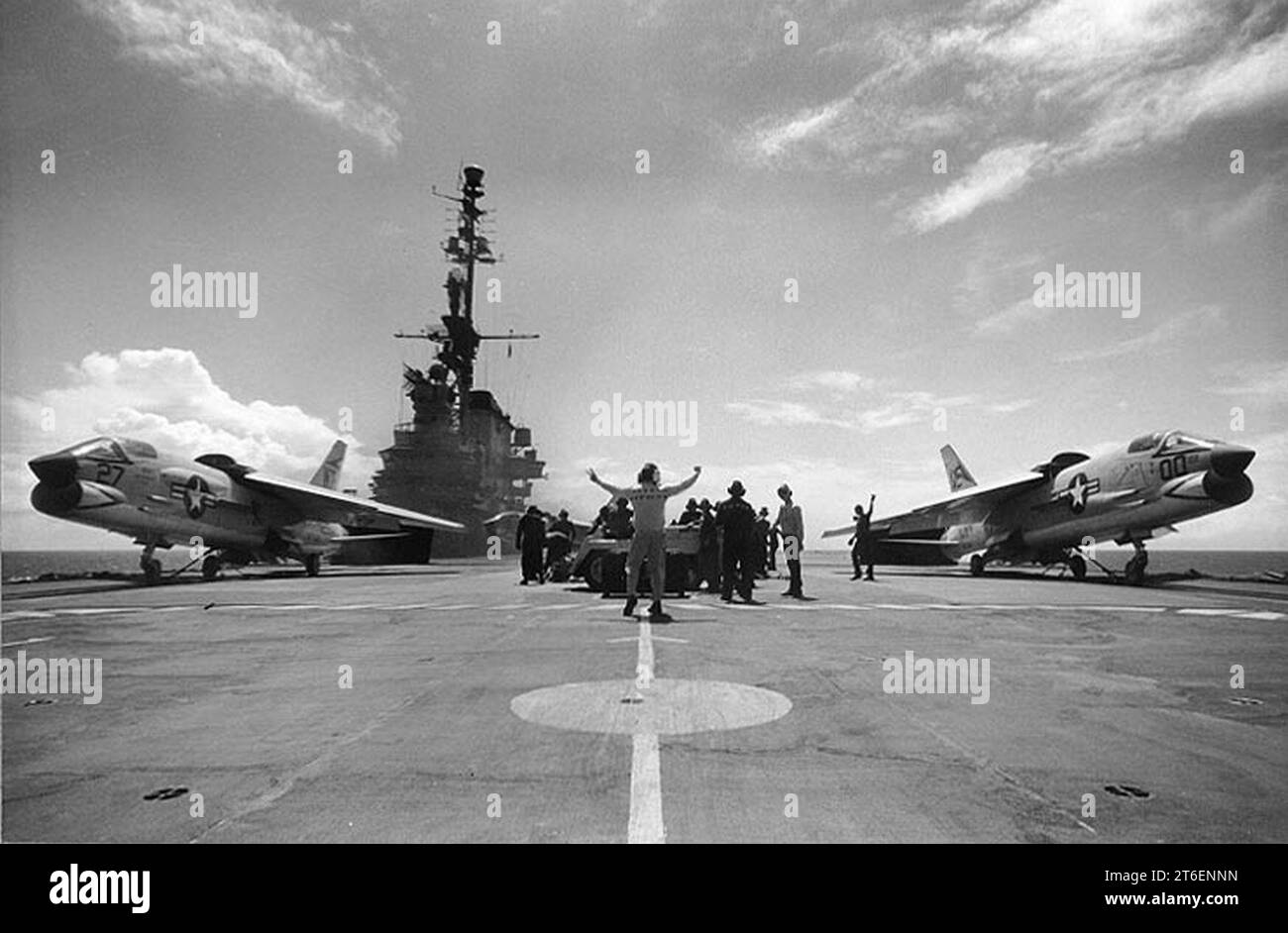 USS Midway (CVA-41) launches Vought F-8 Crusaders in 1963 Stock Photo ...