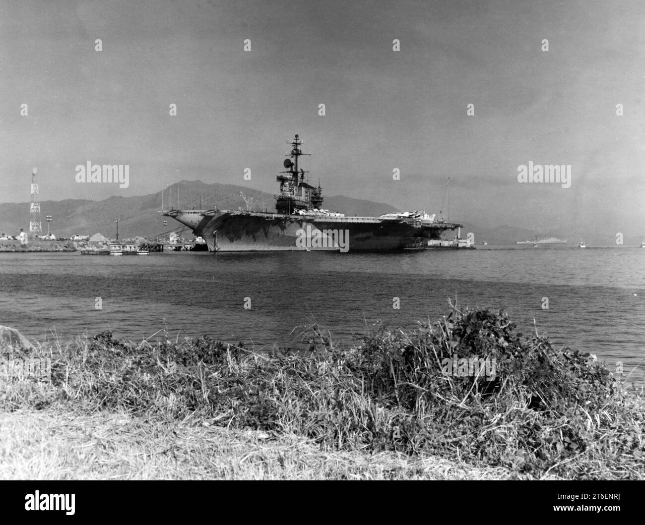 USS Midway (CVA-41) tied up at Naval Station Subic Bay, Philippines, in ...