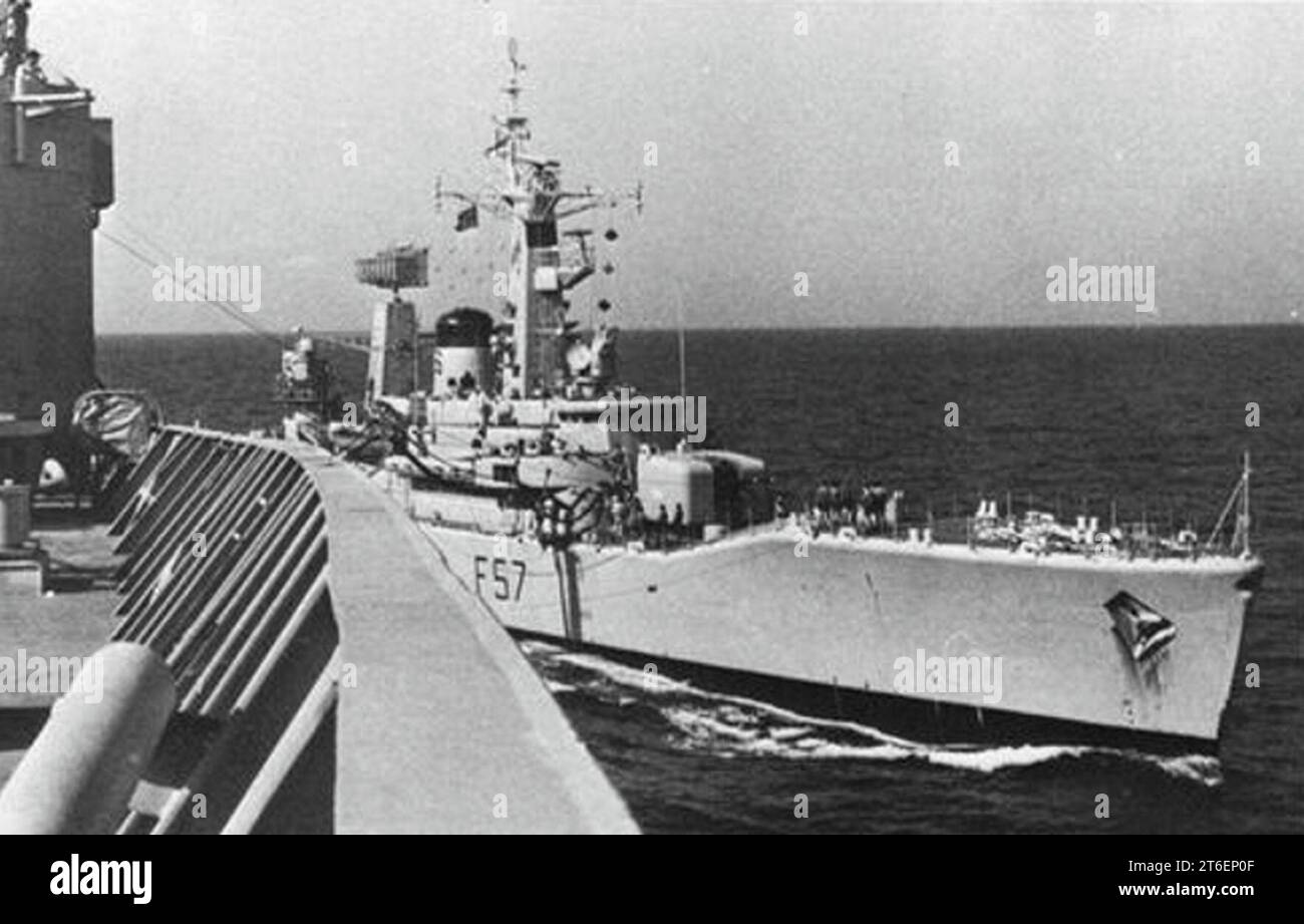 USS Milwaukee (AOR-2) refuels HMS Andromeda (F57) in the Mediterranean ...