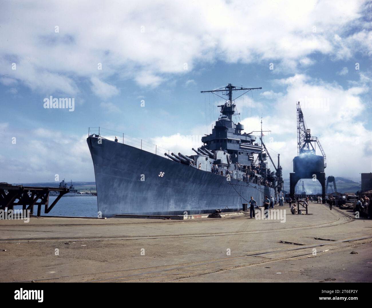 USS Minneapolis (CA-36) at Pearl Harbor Naval Shipyard on 11 April 1943 ...