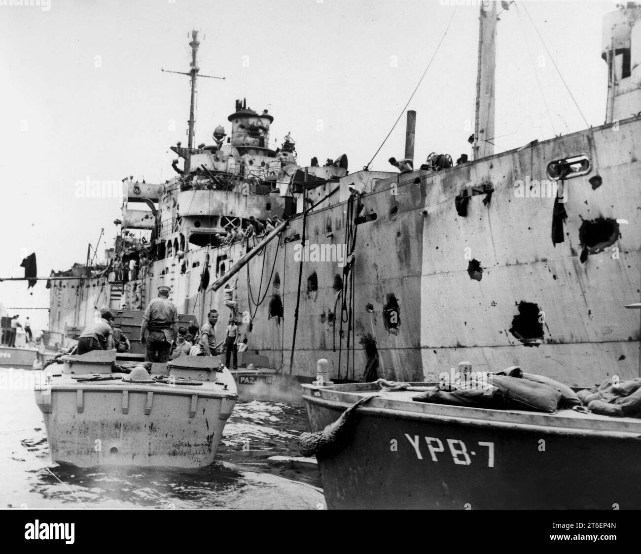 USS Mindanao (ARG-3) damaged by explosion of USS Mount Hood (AE-11) in ...