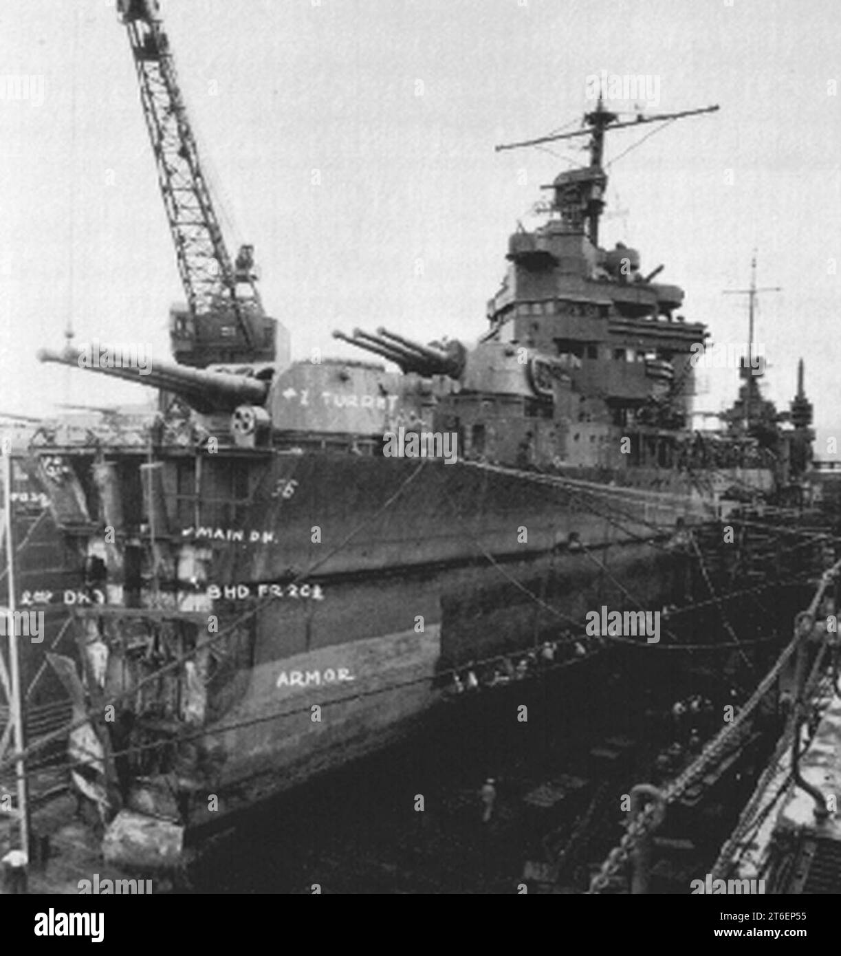 USS Minneapolis (CA-36) under repair at the Pearl Harbor Naval Shipyard ...